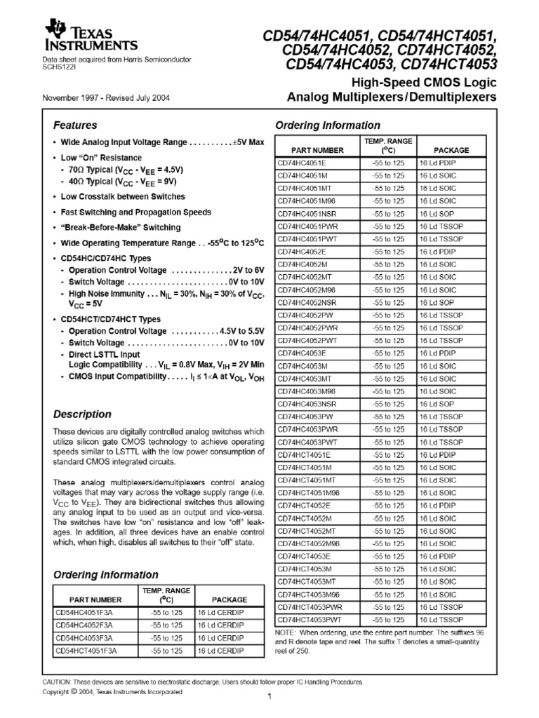 74HC4051 pdf, 74HC4051 Giải thích chi tiết về linh kiện, 74HC4051 bảng dữ liệu, 74HC4051 view ...