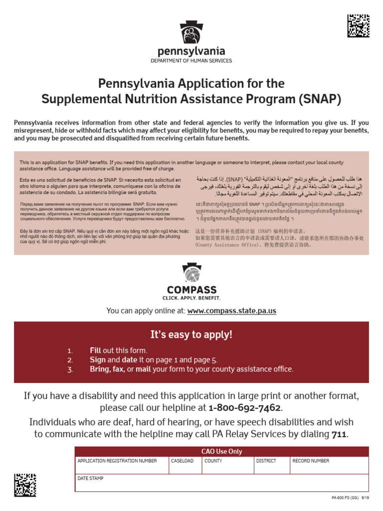 Pa 600 FS SG - Snap | PDF | Voter Registration | Supplemental Nutrition Assistance Program