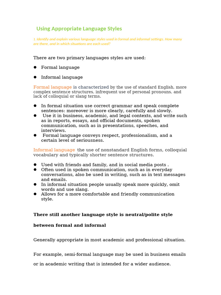 Using Appropriate Language Styles | PDF