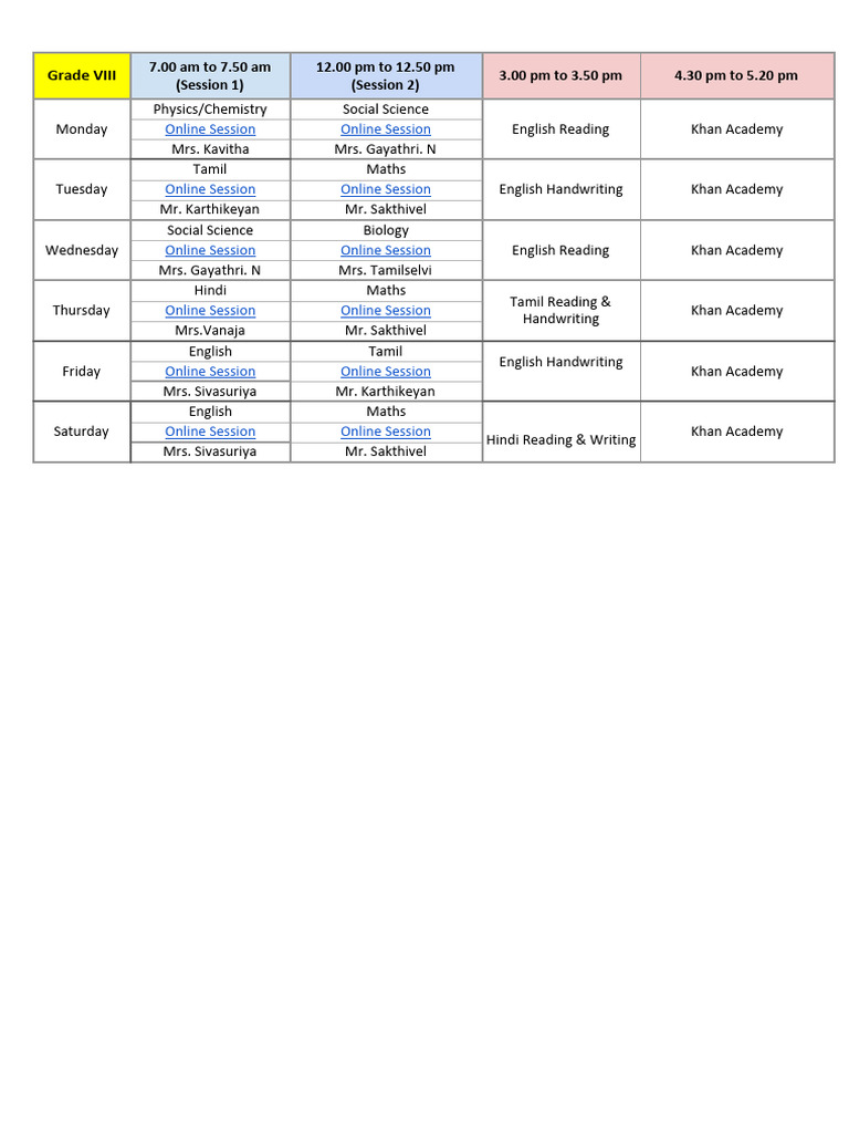Grade 8th 3rd Timetable | PDF