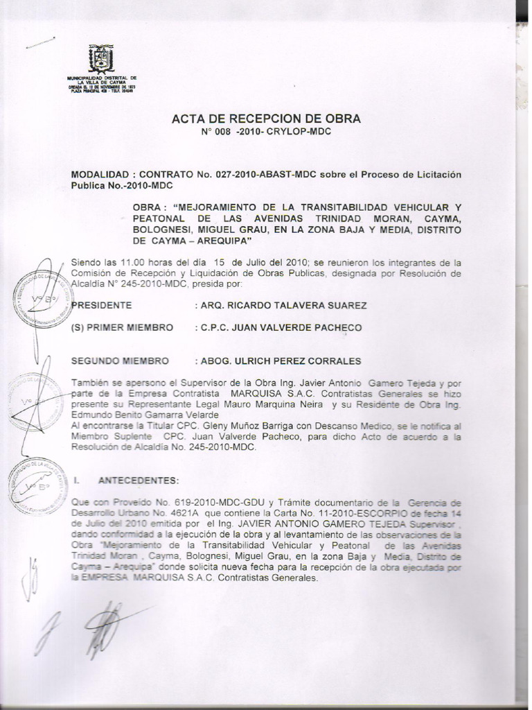 Acta de Recepcion | PDF