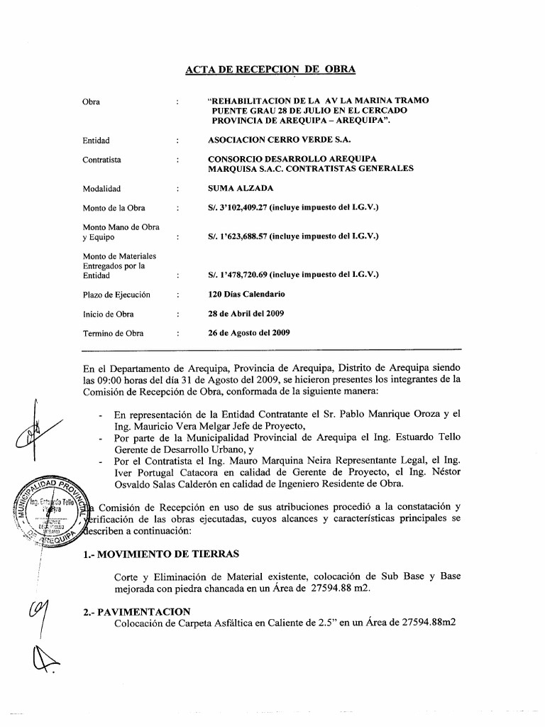 Acta Recepcion La Marina0001 | PDF