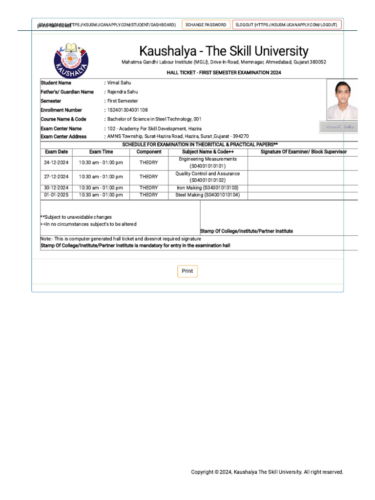 Bsc Hall ticket | PDF