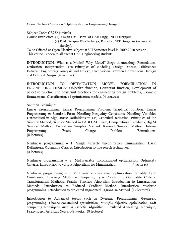 syllabus | PDF | Mathematical Optimization | Linear Programming