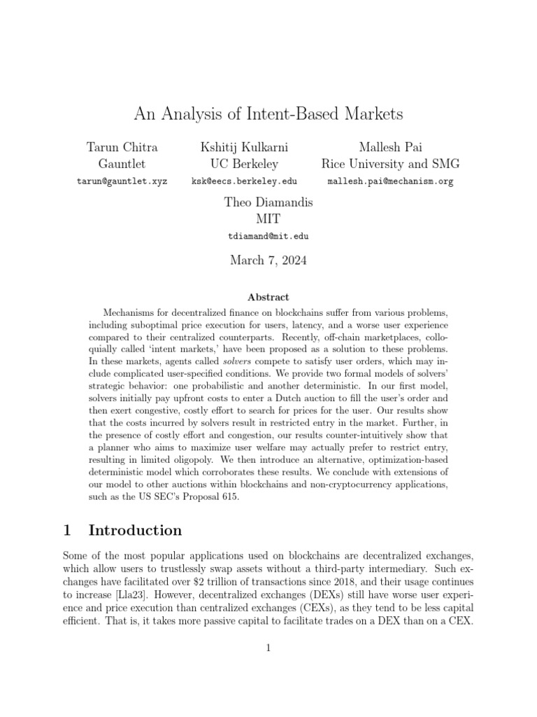 An Analysis of Intent-Based Markets | PDF | Auction | Economic Equilibrium