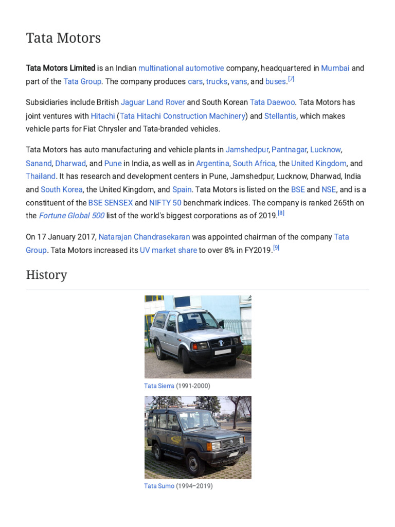 Tata Motors - Wikipedia | PDF | Motor Vehicle Manufacturers ...