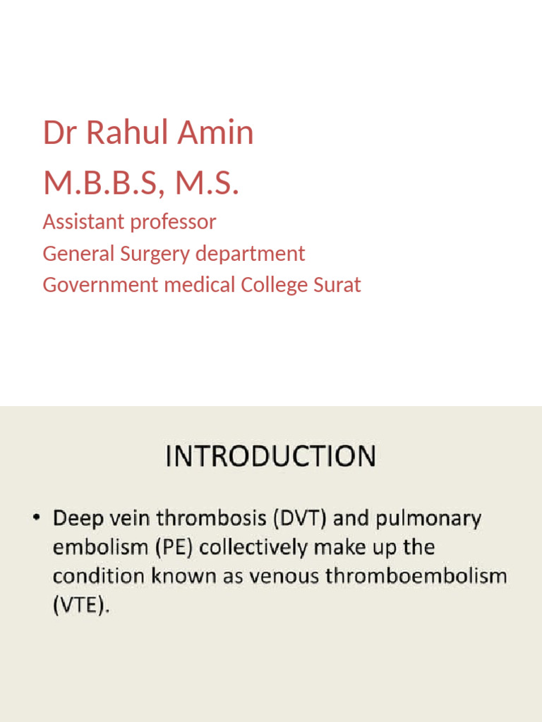 Deep Vein Thrombosis DR Rahul Amin | PDF