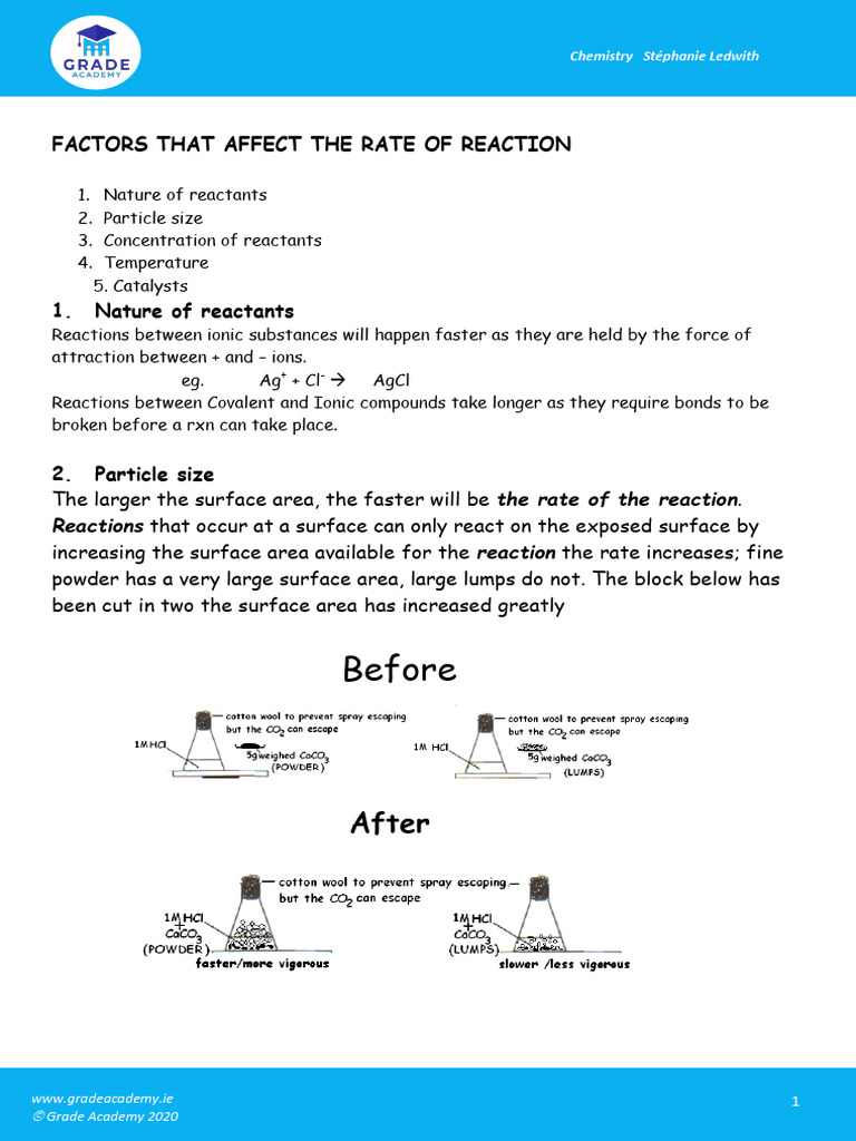 Factors Affecting Rates of Reaction | PDF | Reaction Rate | Chemical ...