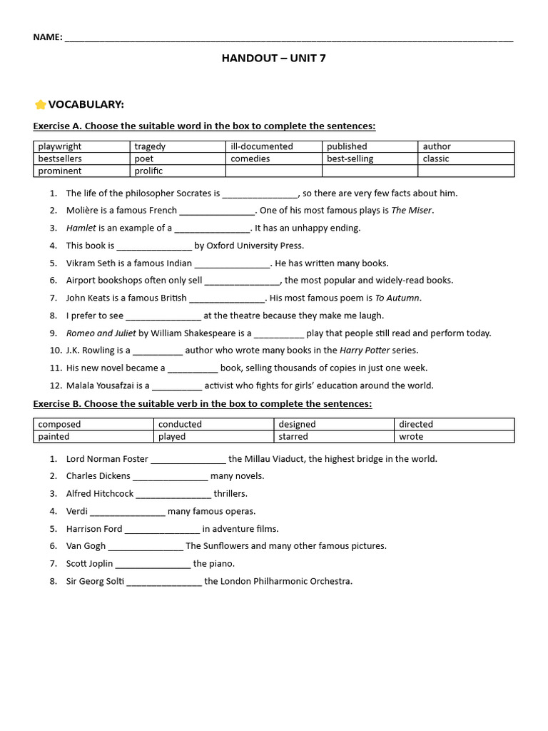 HANDOUT - UNIT 7 | PDF | Clause | Subject (Grammar)