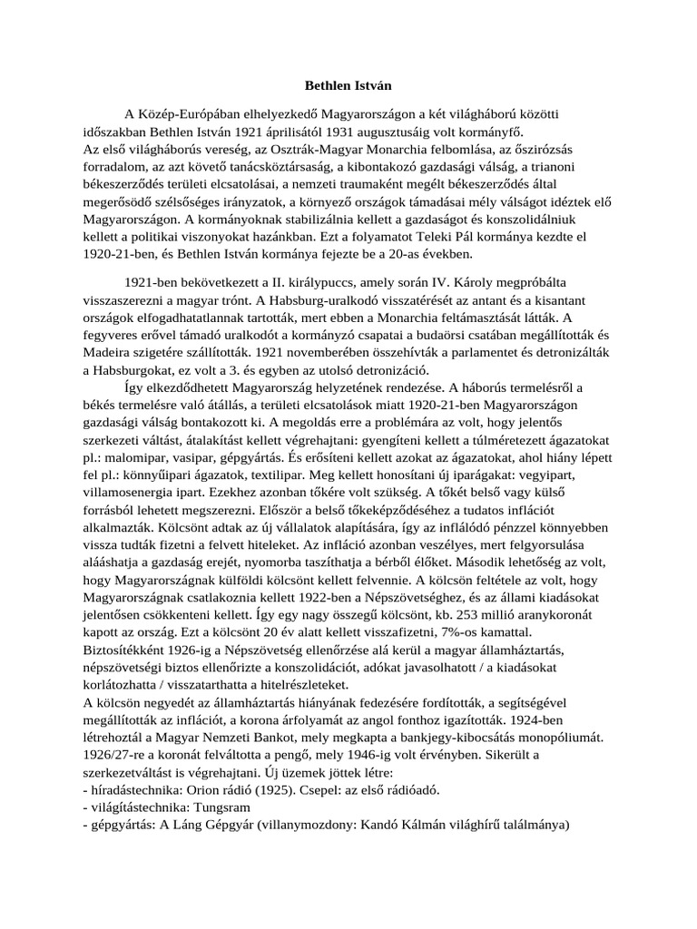 Bethlen István | PDF