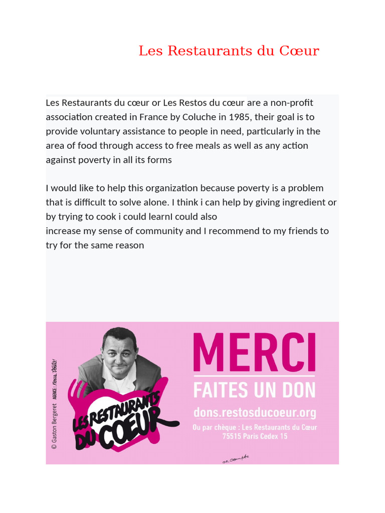 Support Les Restaurants du Cœur | PDF