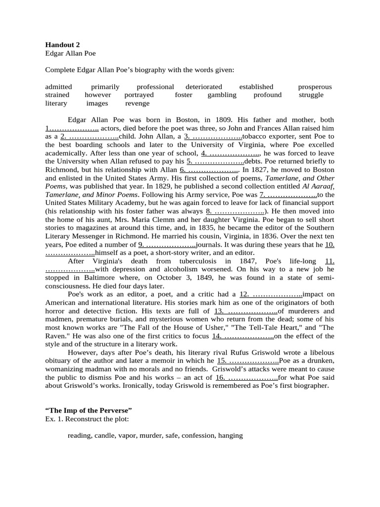 Handout 2 | PDF | Edgar Allan Poe