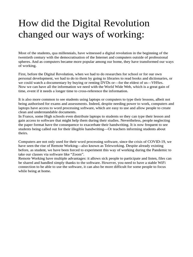 How Did The Digital Revolution Changed Our Ways of Working | PDF