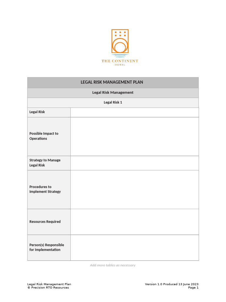 Legal Risk Management Plan | PDF | Risk Management | Business