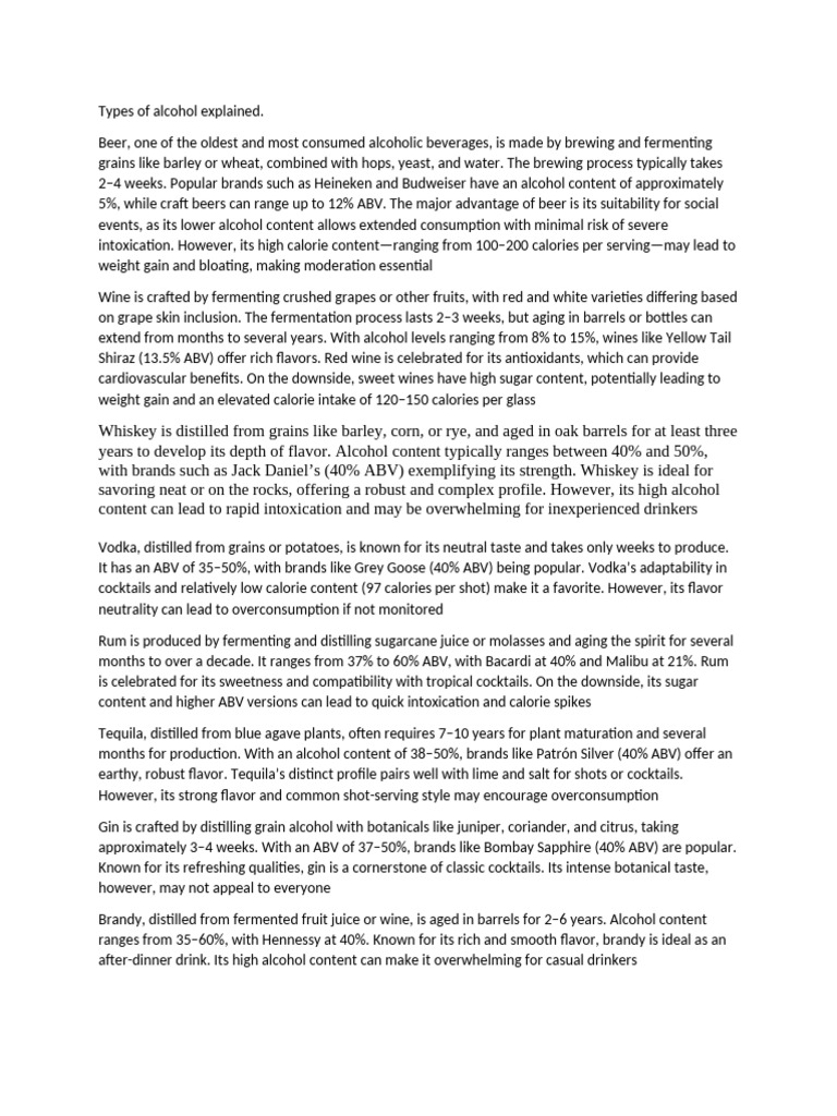 Types of Alcohol Explained | PDF | Alcoholic Beverages | Beer