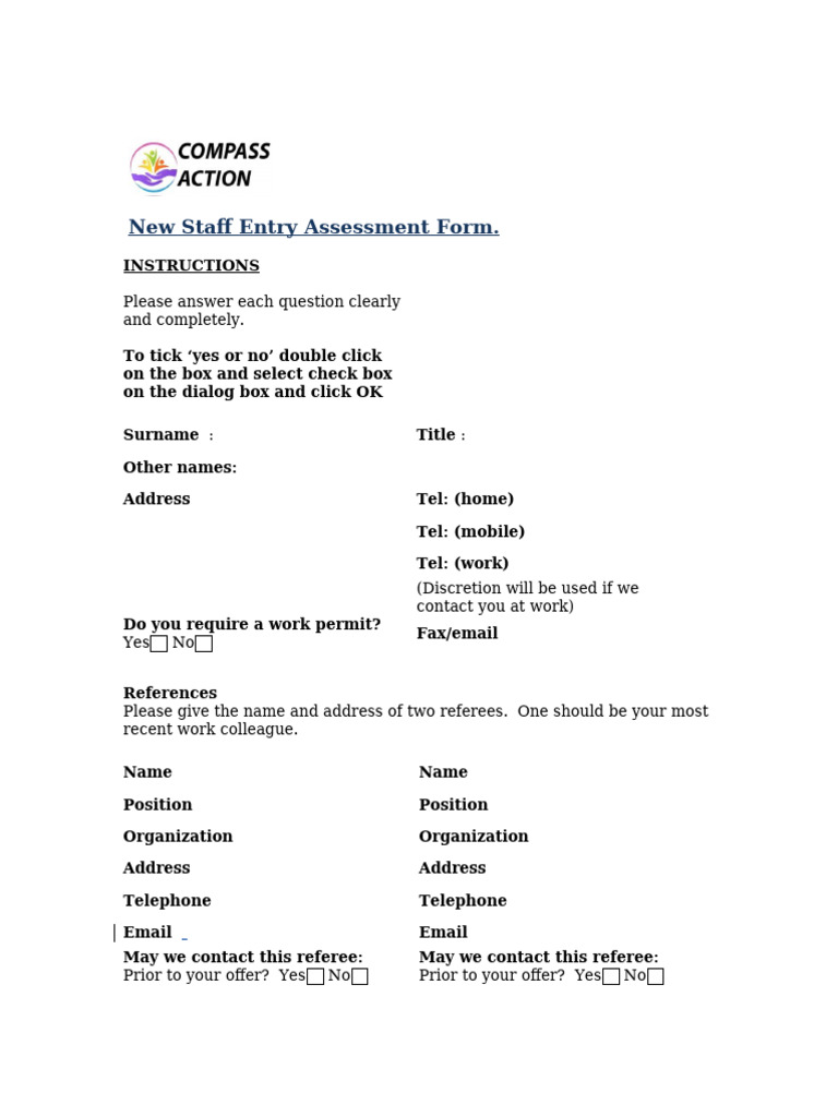 Compass Action New Staff Entry Assessment Form | PDF | Crimes | Crime ...
