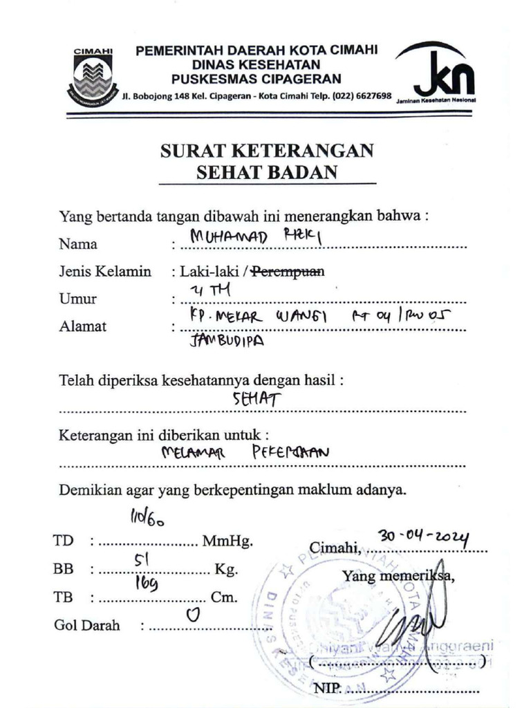 Surat Sehat M.rizki | PDF