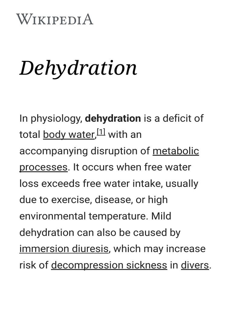 Dehydration - Wikipedia | PDF | Dehydration | Clinical Medicine