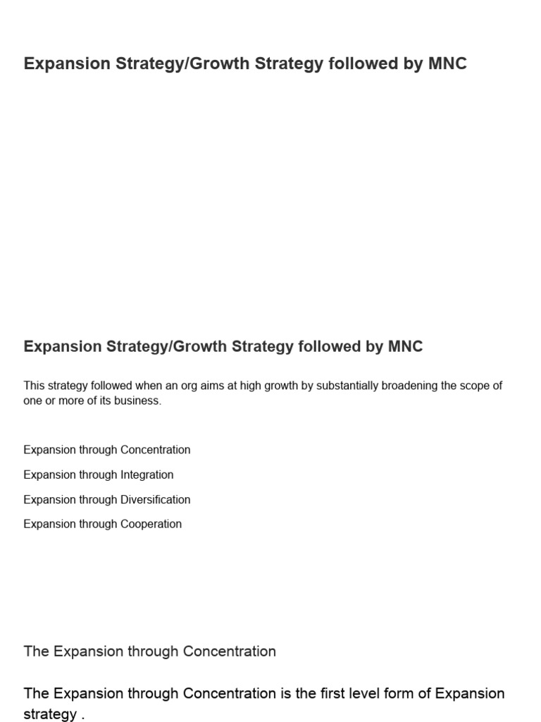 Expansion Strategy - Growth Strategy Followed by MNC | PDF ...