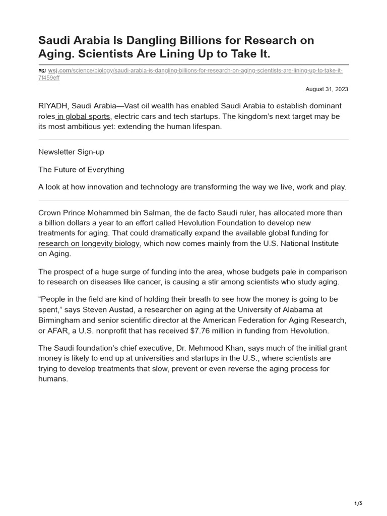 Saudi Arabia Is Dangling Billions For Research On Aging Scientists Are ...
