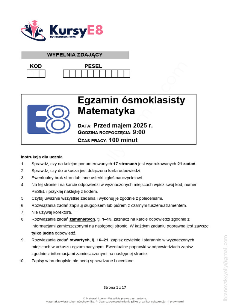 Arkusz Próbny E8 - Matematyka 2025 | PDF