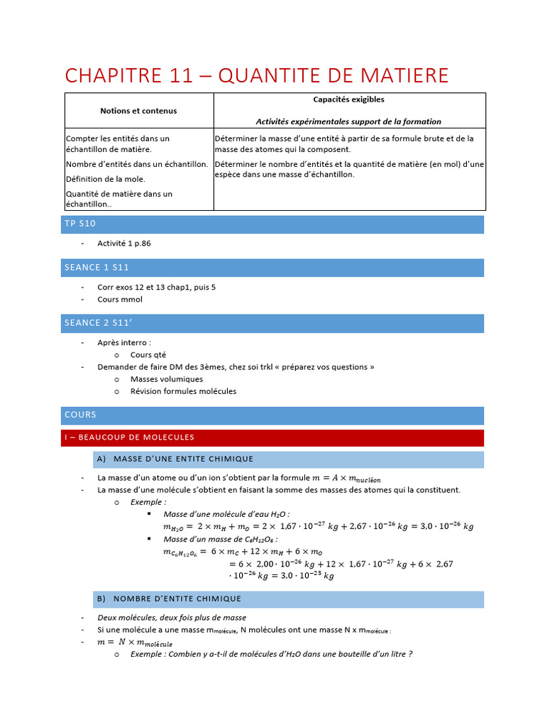 Comprendre la quantité de matière en chimie | PDF | Quantité | Métrologie