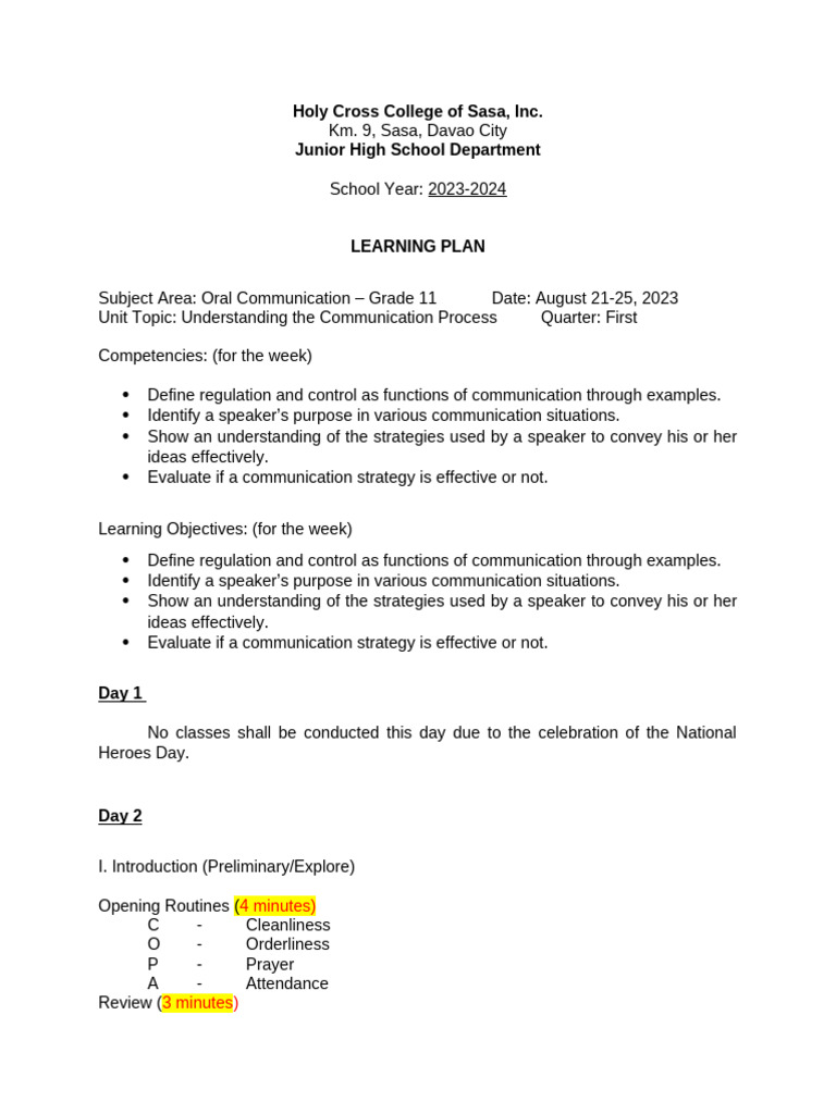Quarter 1 week 2 | PDF | Communication | Teachers