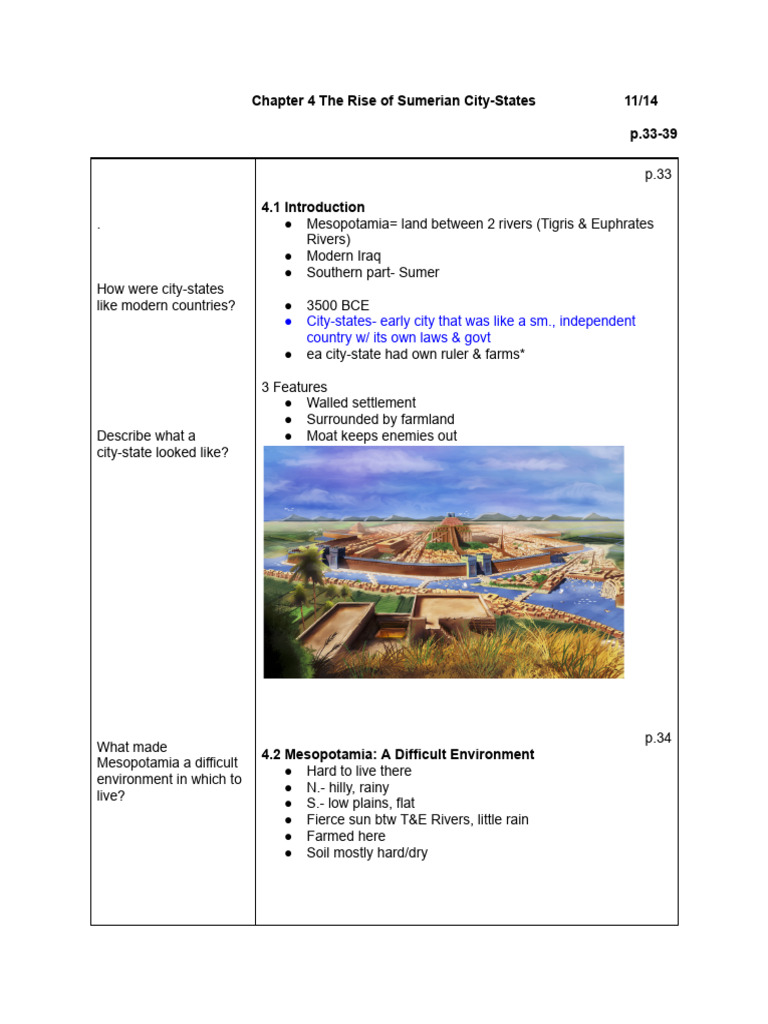CH 4 The Rise of Sumerian City-States Cornell Notes | PDF | Sumer ...