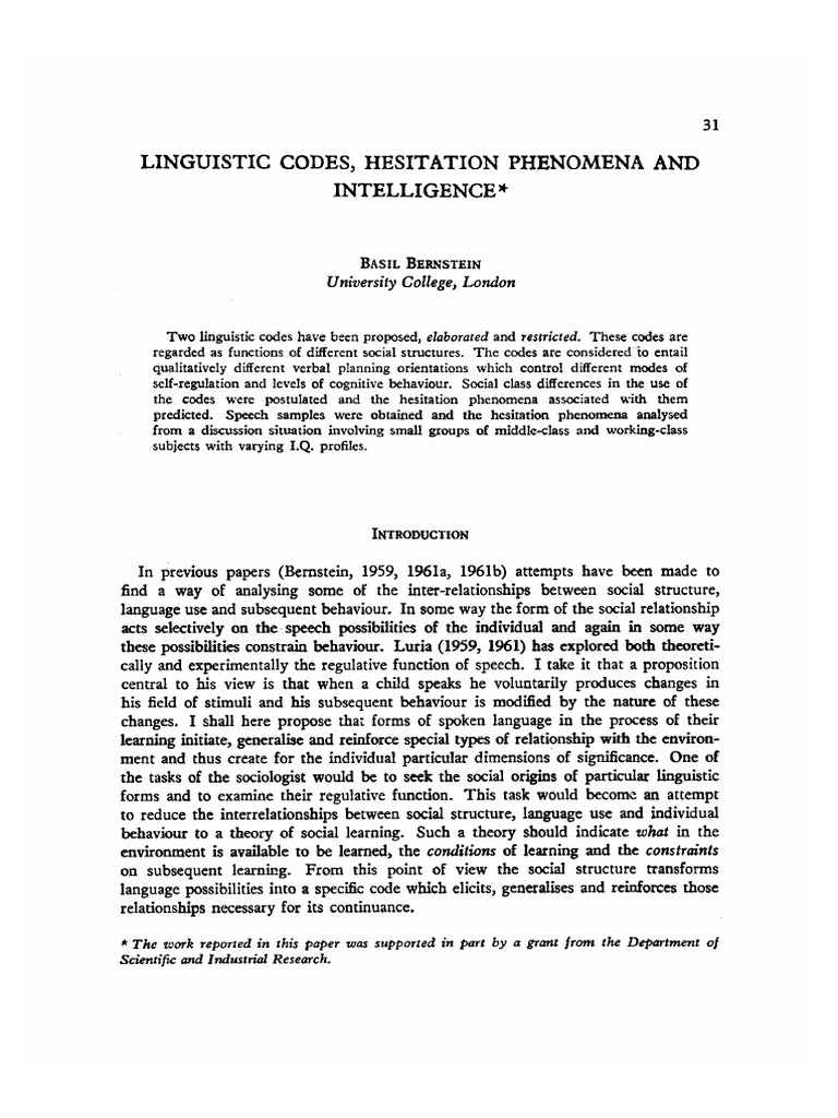 Linguistic Codes & Social Class | PDF | Standard Deviation ...