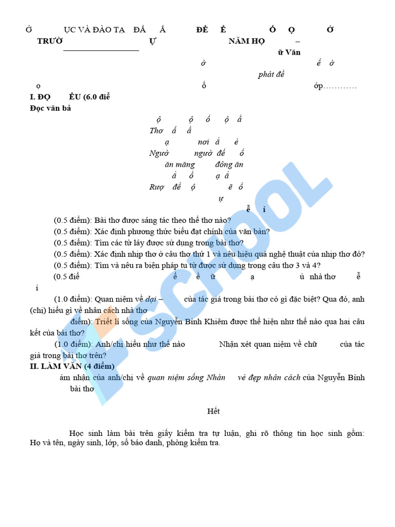 De Kiem Tra Cuoi Hoc Ki 1 Mon Ngu Van 10 Nam Hoc 2023 2024 THPT Ngo Gia Tu Dak Lak Ba603e3722 | PDF