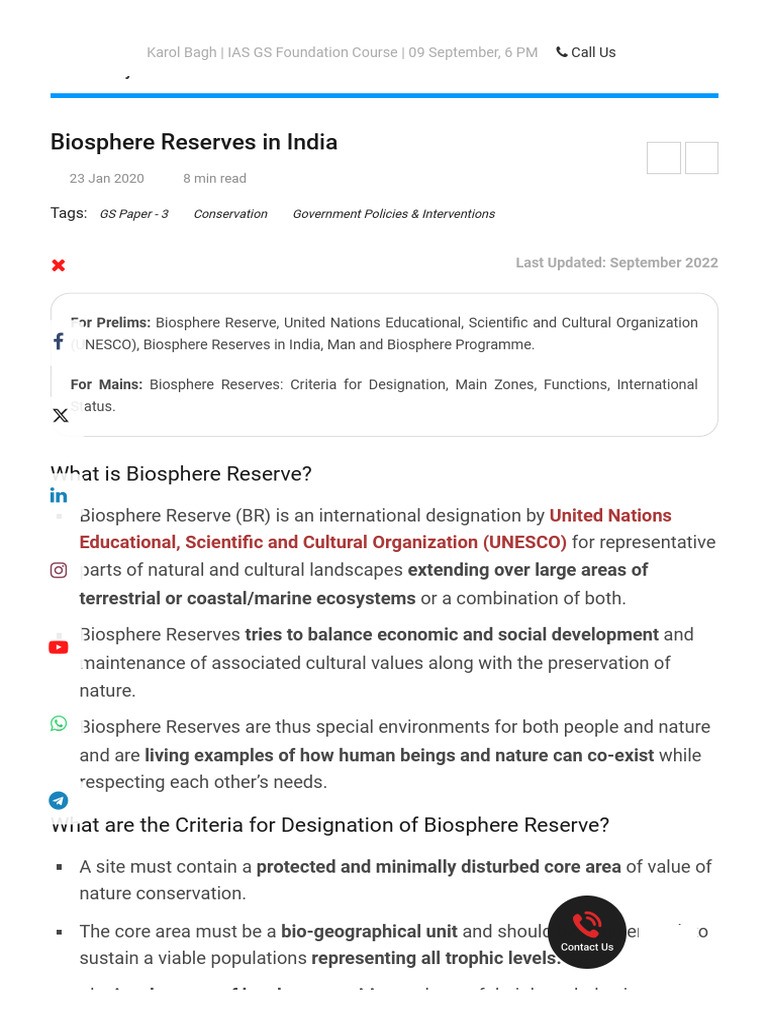 Biosphere Reserves in India Overview | PDF | Environmental Science ...