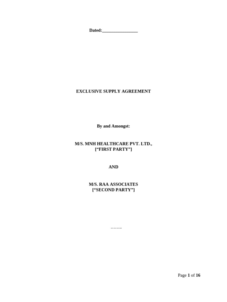 Exclusive Supply Agreement India | PDF | Indemnity | Bankruptcy