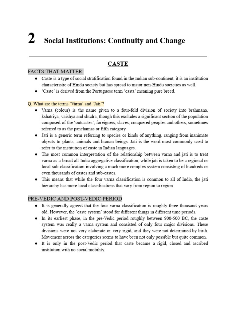 2 - Social Institutions - Continuity and Change | PDF | Caste | Family