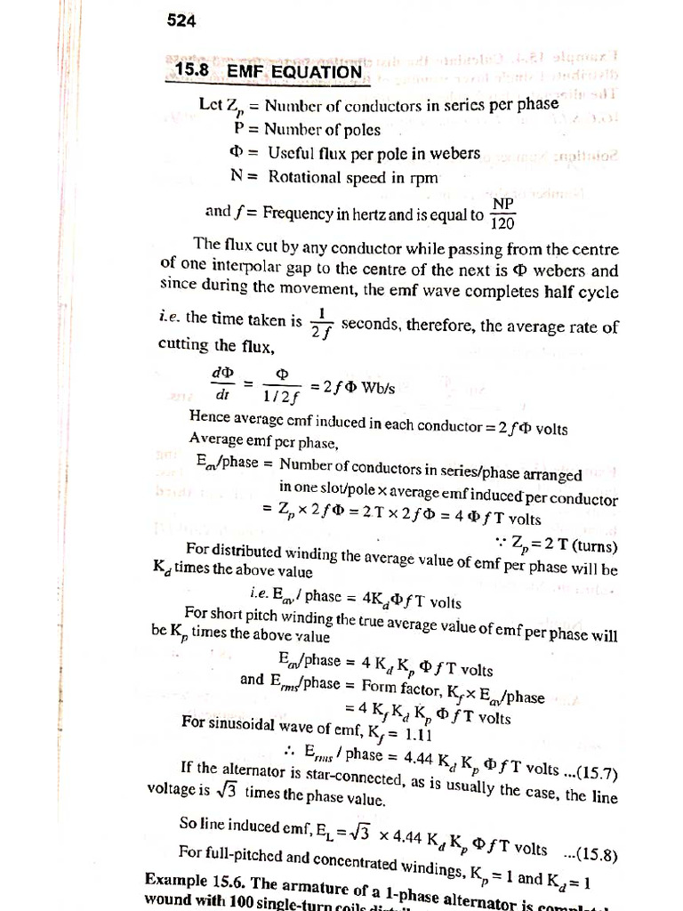 EMF Equation of Alternator | PDF