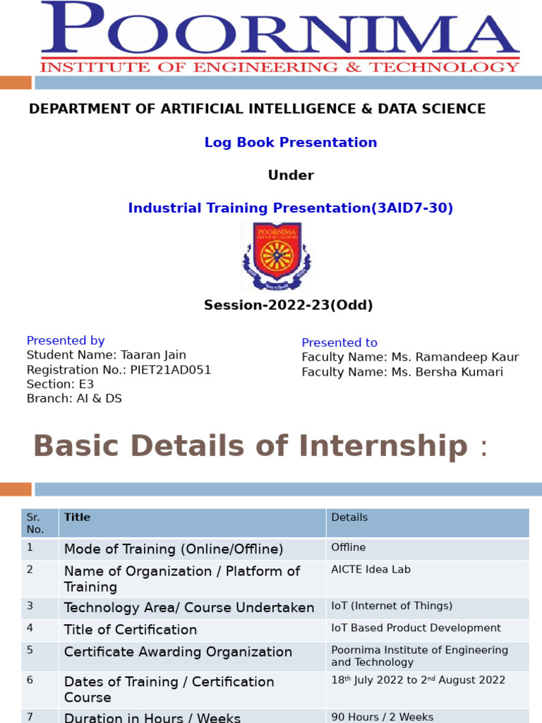 LogBook Presentation (Taaran Jain) | PDF