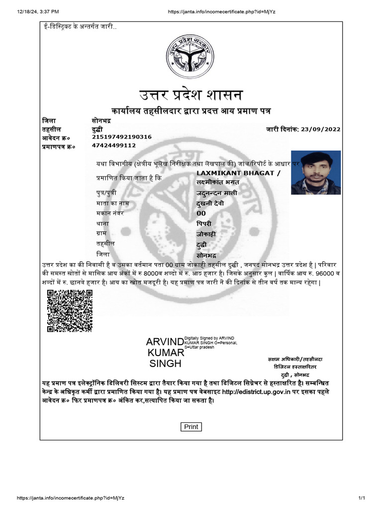In Come Certificate | PDF