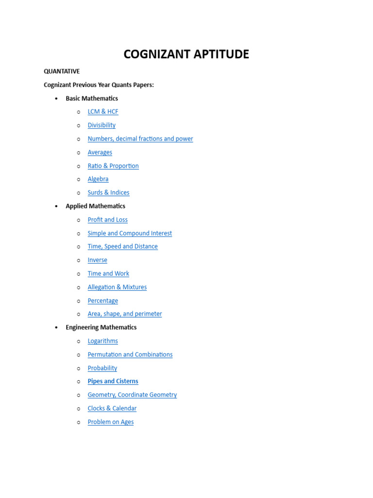Cognizant Aptitude Syllabus | PDF | Mathematics | Reason