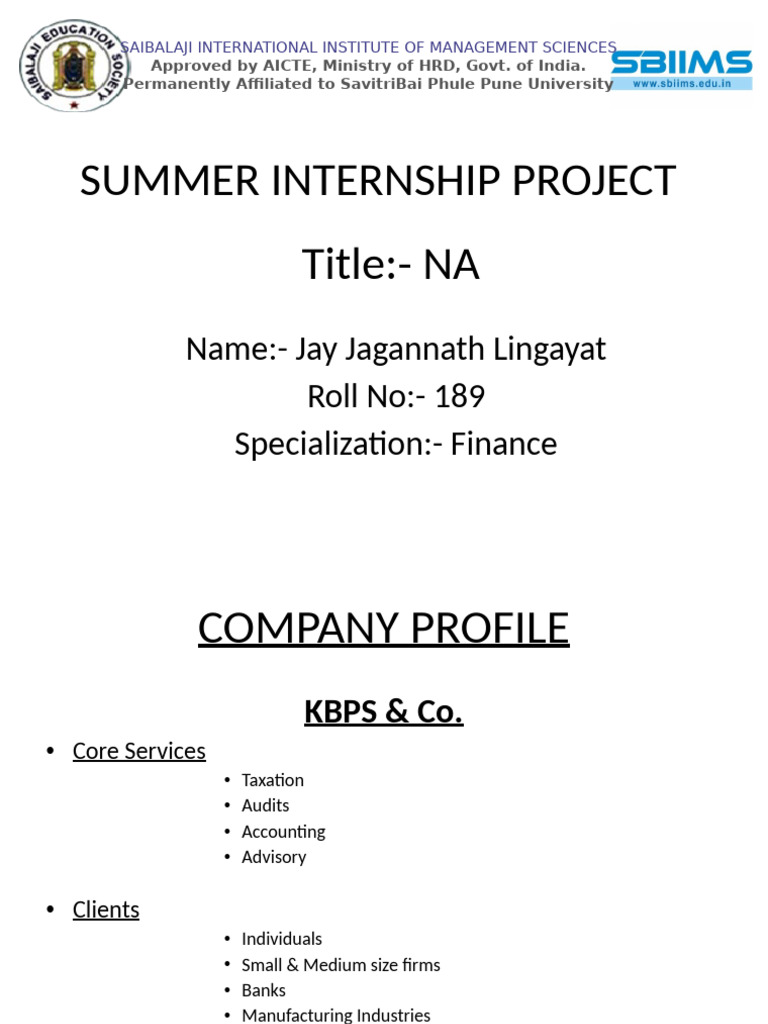 Summer Internship Project | PDF