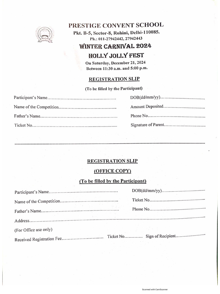 Registration Form For Competitions | PDF