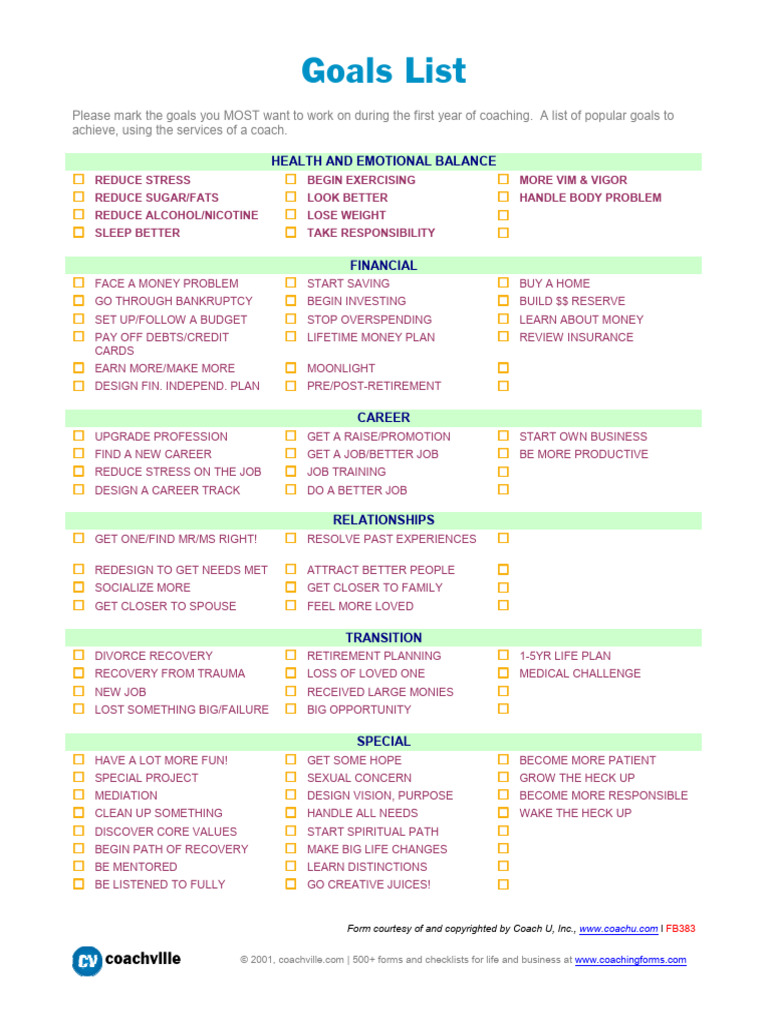 383 Goals List | PDF