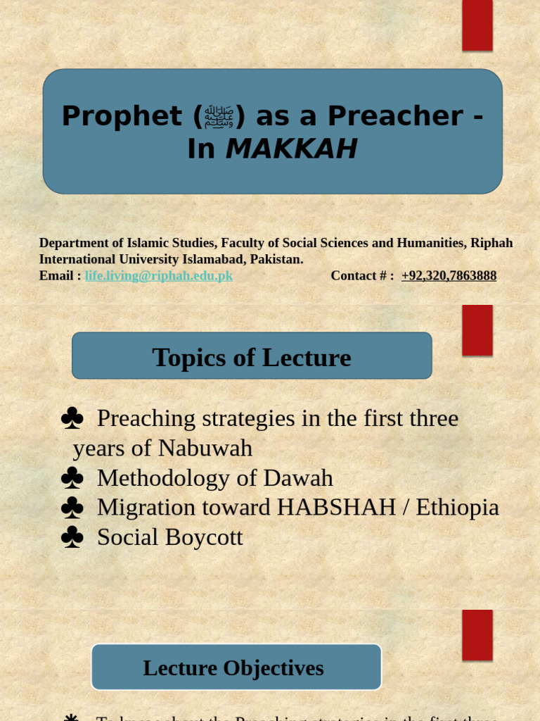 Lecturer 7 Prophet as a Preacher - In MAKKAH | PDF | Muhammad | Prophets And Messengers In Islam