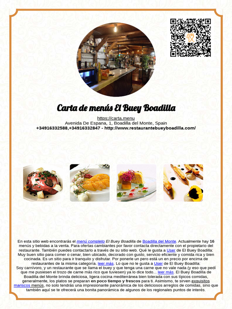 Menú del Restaurante El Buey Boadilla | PDF | Restaurantes | Cocina