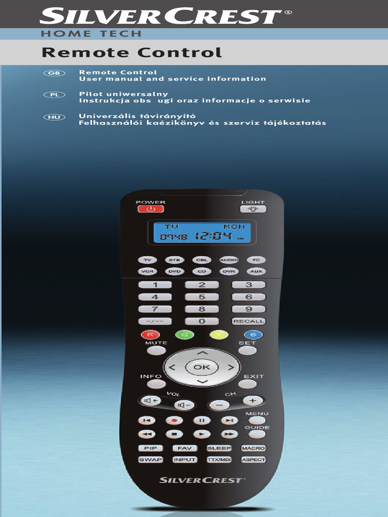 Silvercrest URC 1001 Operating Instructions (1) | PDF | Remote Control | Waste
