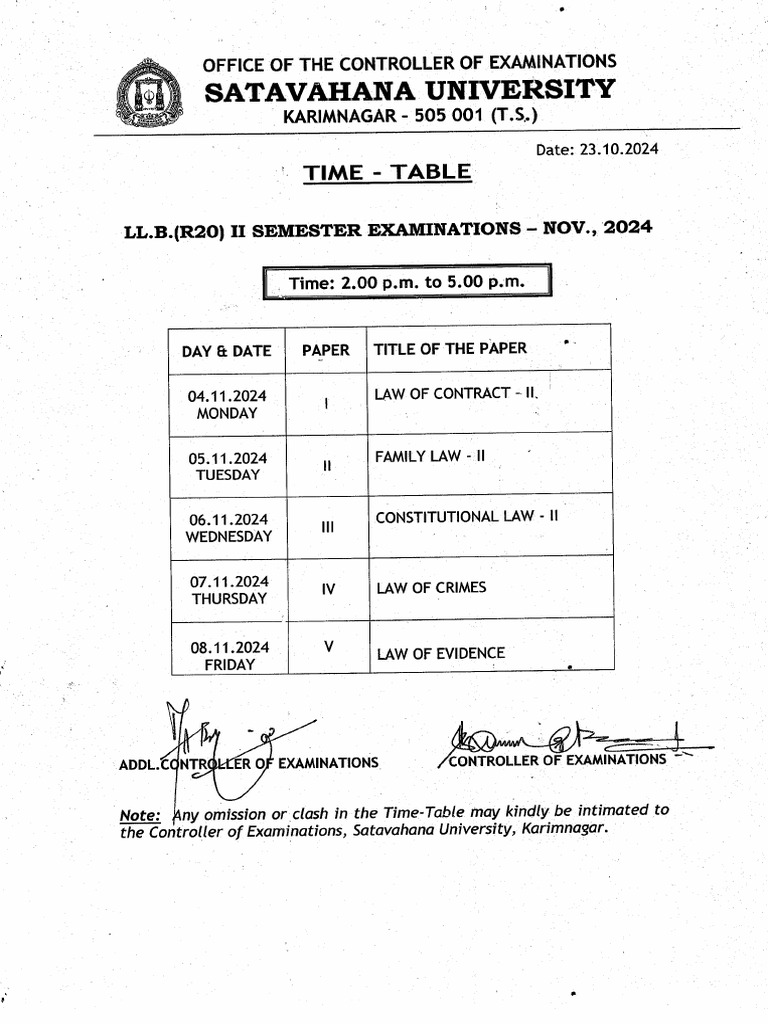 Ll.b. - Ll.m. - Ii Sem Time Table - Nov - 2024 | PDF