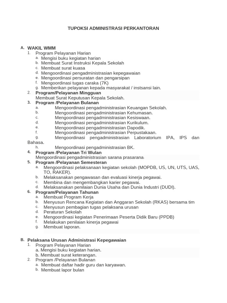 TUPOKSI ADMINISTRASI PERKANTORAN 2 | PDF