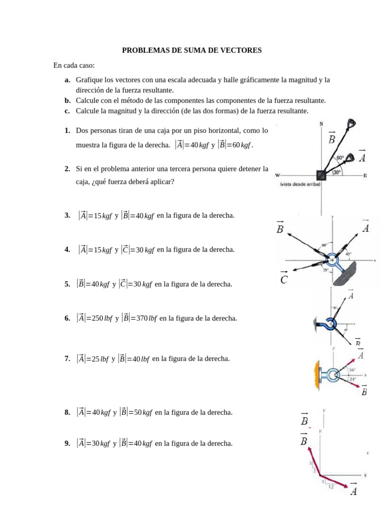 Problemas de Suma de Vectores: Ejercicios y Soluciones | PDF