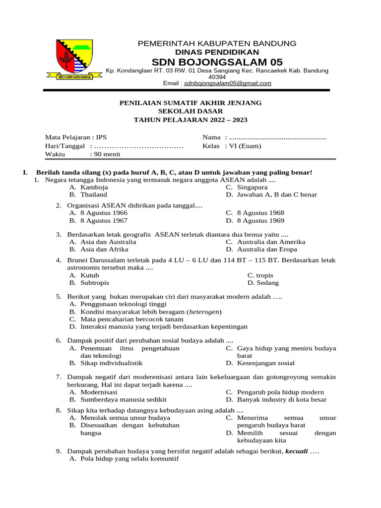 Naskah Soal Psaj Ips - 2023 | PDF