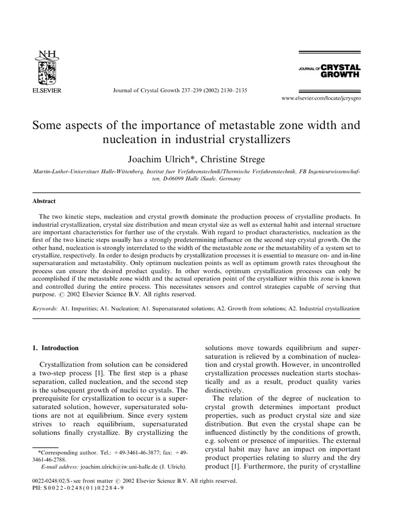 Some Aspects of the Importance of Metastable Zone Width and Nucleation ...