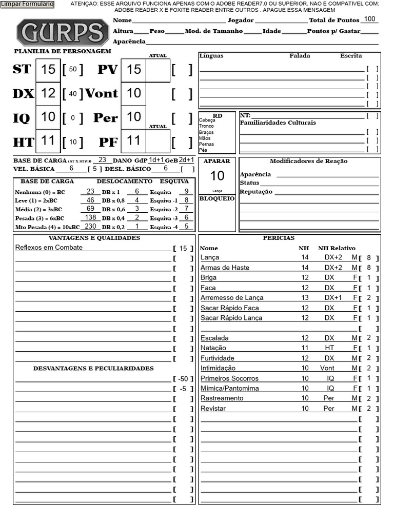 GURPS 4ed Planilha Personagem Editavel v2.5 | PDF | Jogos de tabuleiro ...
