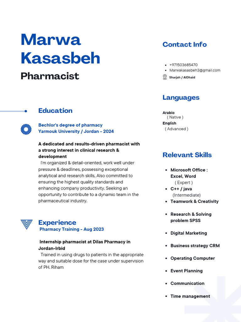 Pharmacist. Marwa Kasasbeh CV | PDF